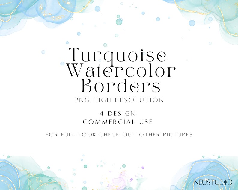 Turquoise Watercolor Border PNG Clipart Ocean Watercolor - Etsy