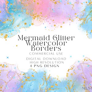 Mermaid Watercolor Borders Png , Digital Watercolor Frames for ...