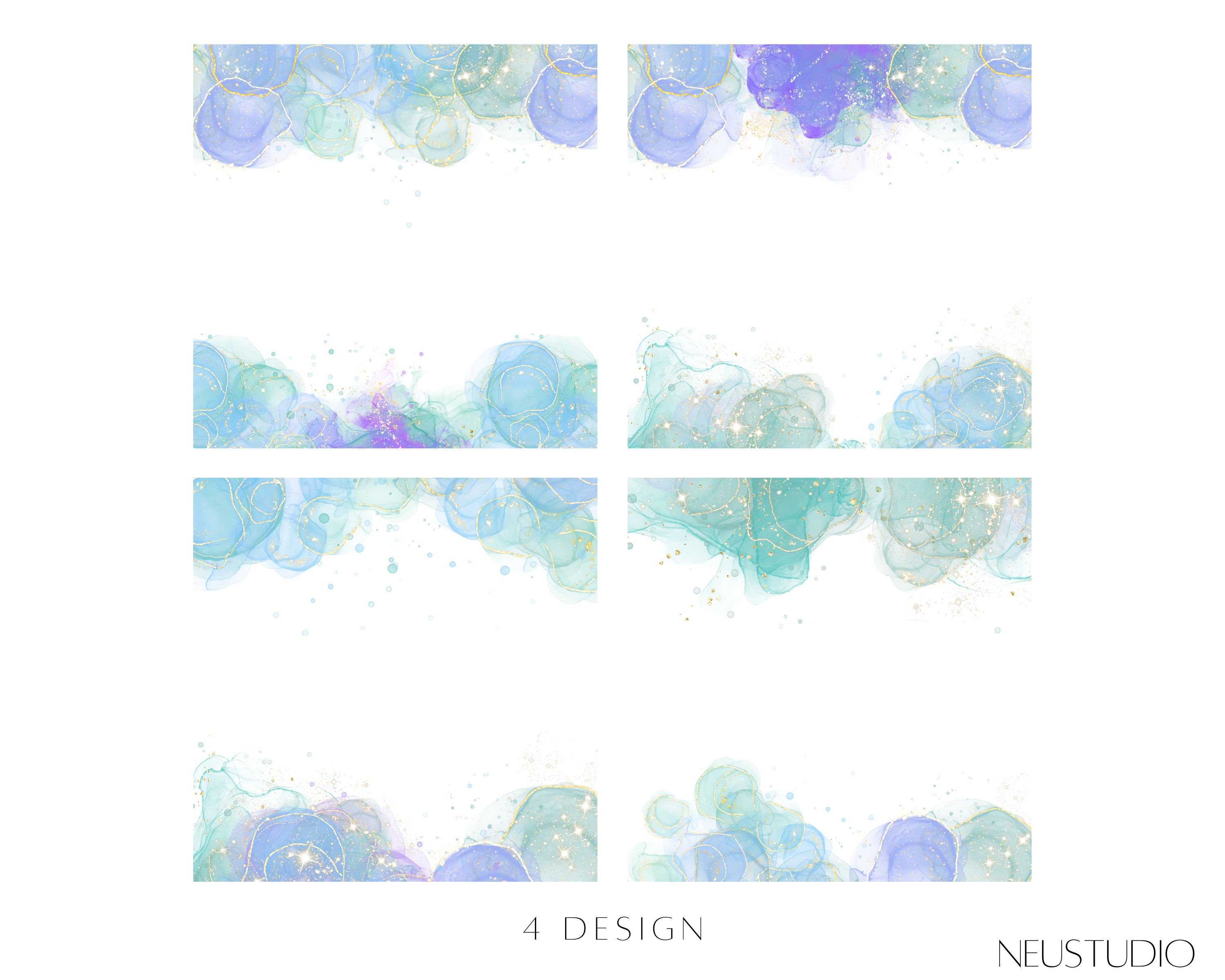 Turquoise Watercolor Border PNG Clipart Ocean Watercolor - Etsy