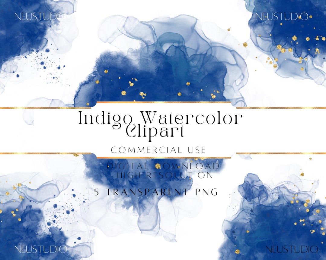Indigo Watercolor Clipart, Alcohol Ink Clipart, Watercolor Background ...