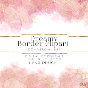 Elegant Watercolor Border Clipart With Gold Glitters, Abstract Frames ...