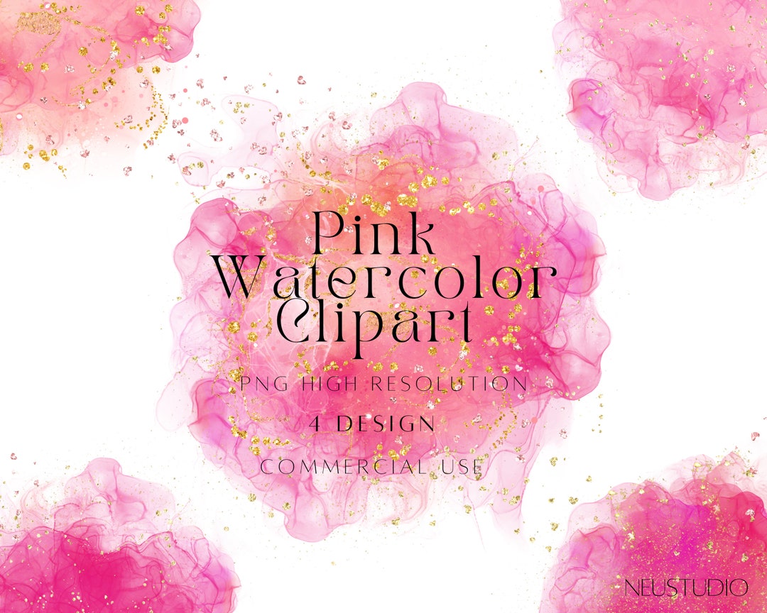Pink Alcohol Ink Clipart, Pink Watercolor Splash Clipart, Pink ...
