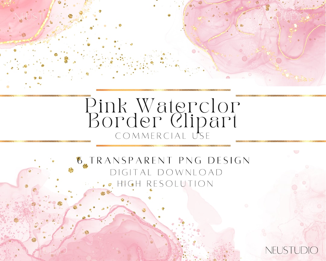 Pink Gold Watercolor Borders Transparent PNG Decorative Frames for Card ...