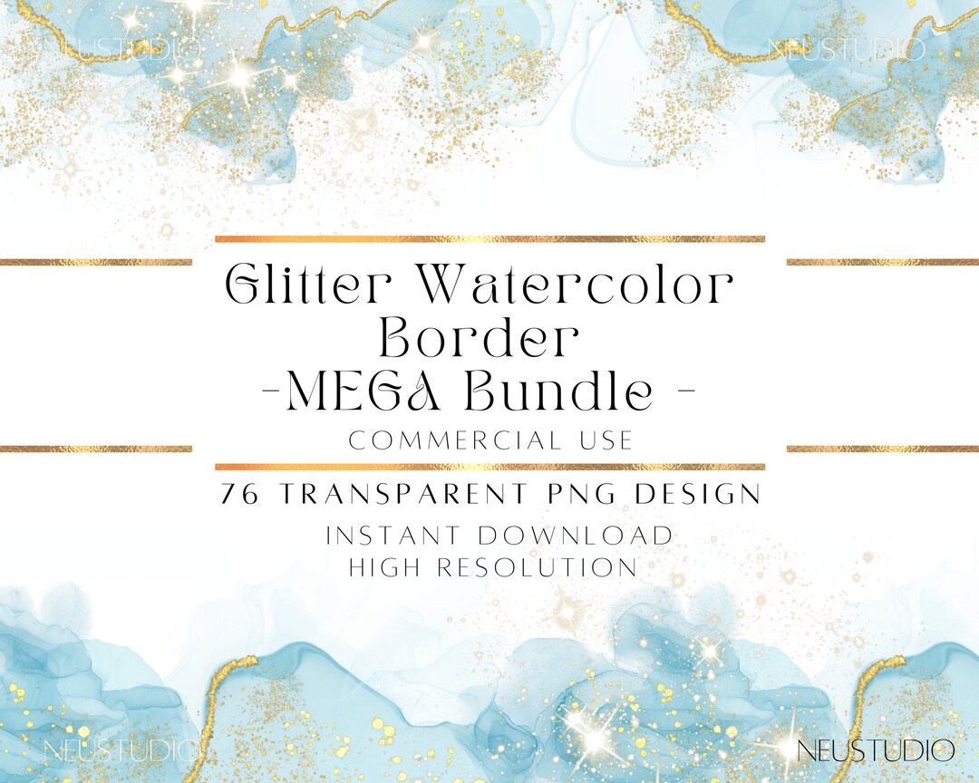 Alcohol Ink Borders With Gold Glitters , Digital Borders PNG Format ...