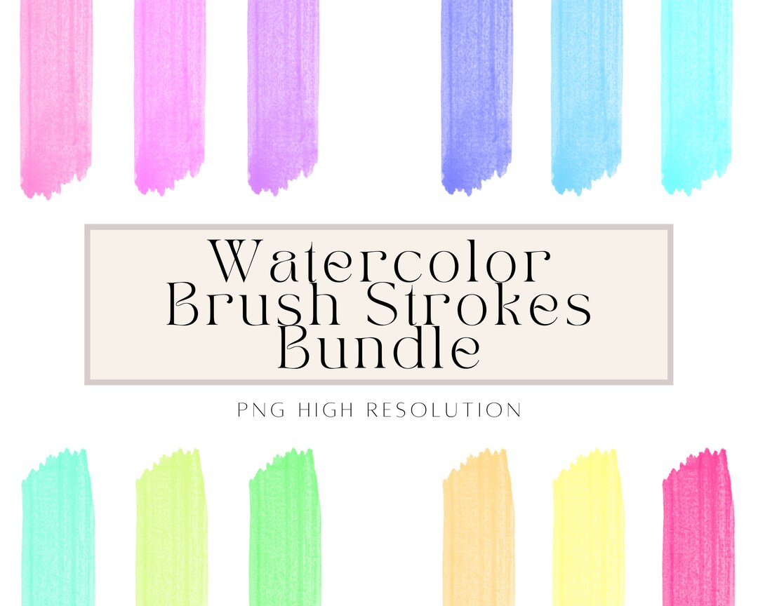 Pastel Rainbow Brush Stroke PNG Bundle, Watercolor Paint Elements ...