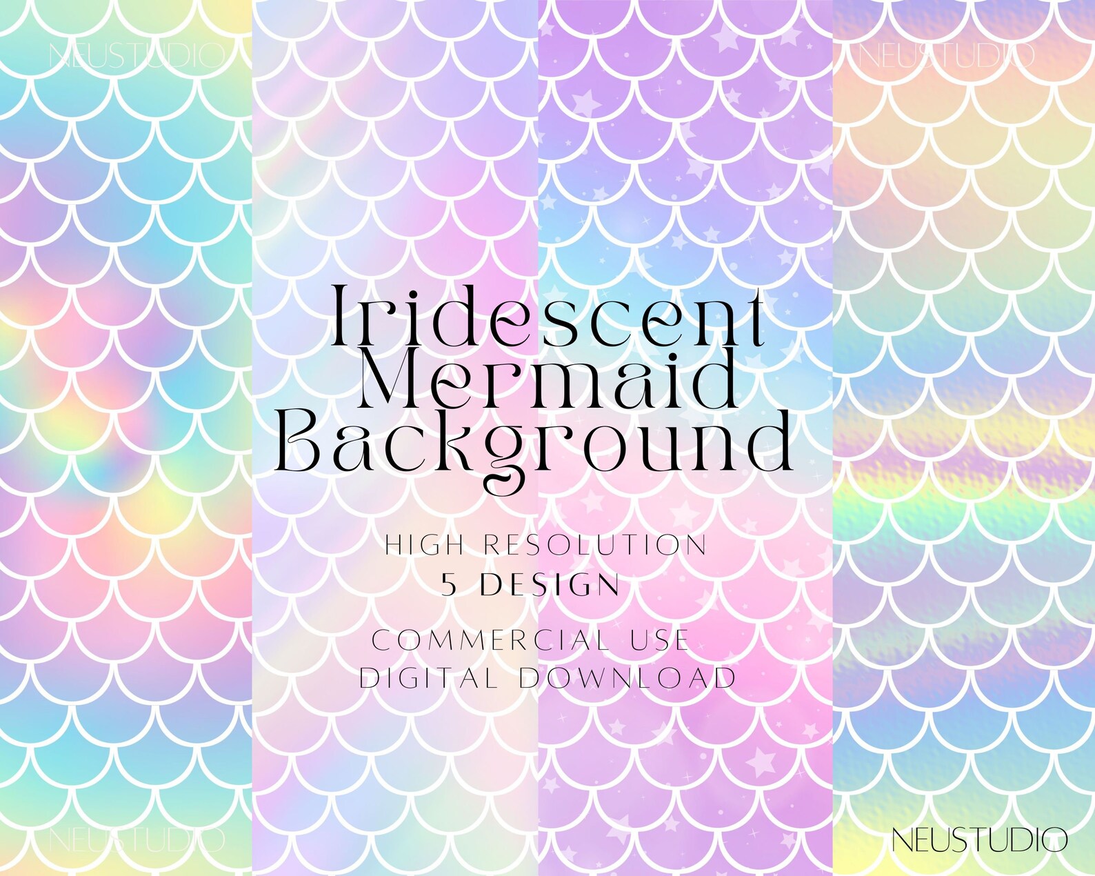 Pastel Mermaid Scales Digital Paper, Holographic Rainbow Background ...