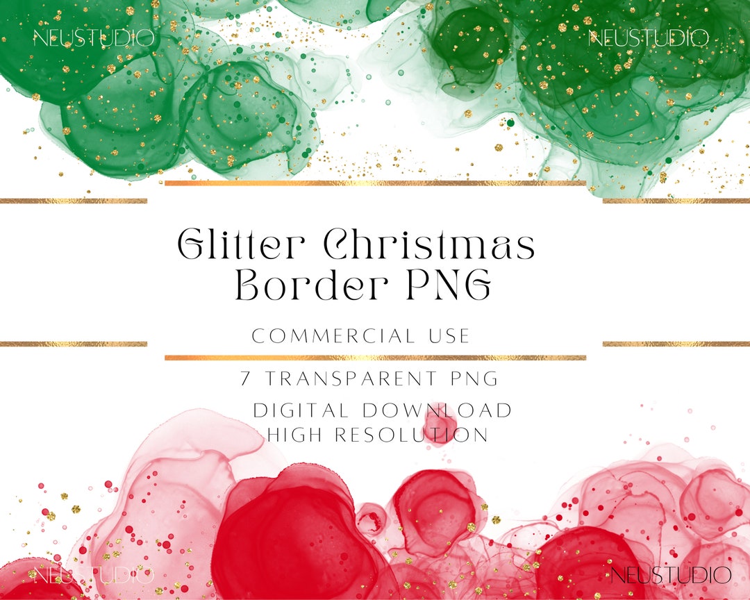 Christmas Borders Png Clipart Gold Glitter Red and Green Alcohol Ink ...
