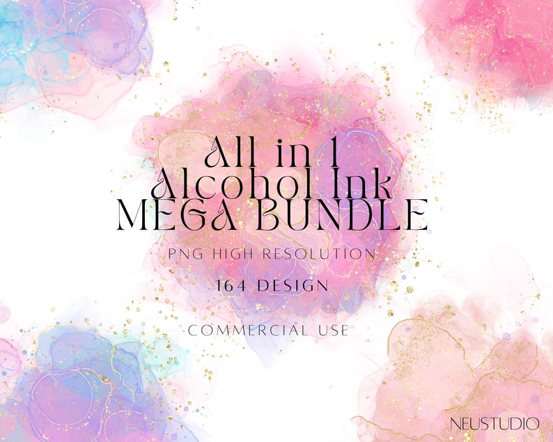 Alcohol Ink Borders and Splatter PNG Set, Watercolor Clipart Bundle ...