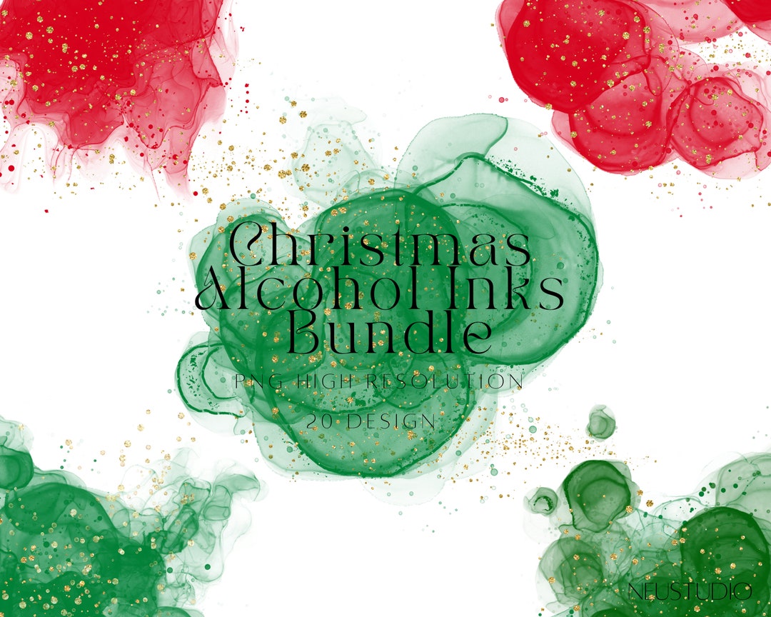 Green Alcohol Ink Clipart, Watercolor Christmas Background PNG, Red ...