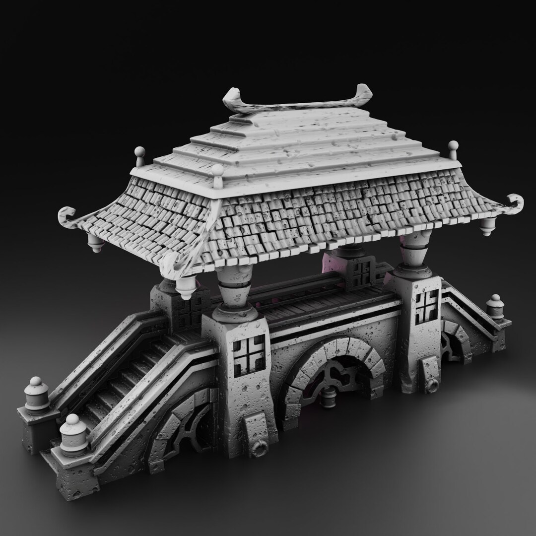 STL Only Bridge With Detailed Roof Stylized Japanese Architecture 28mm ...