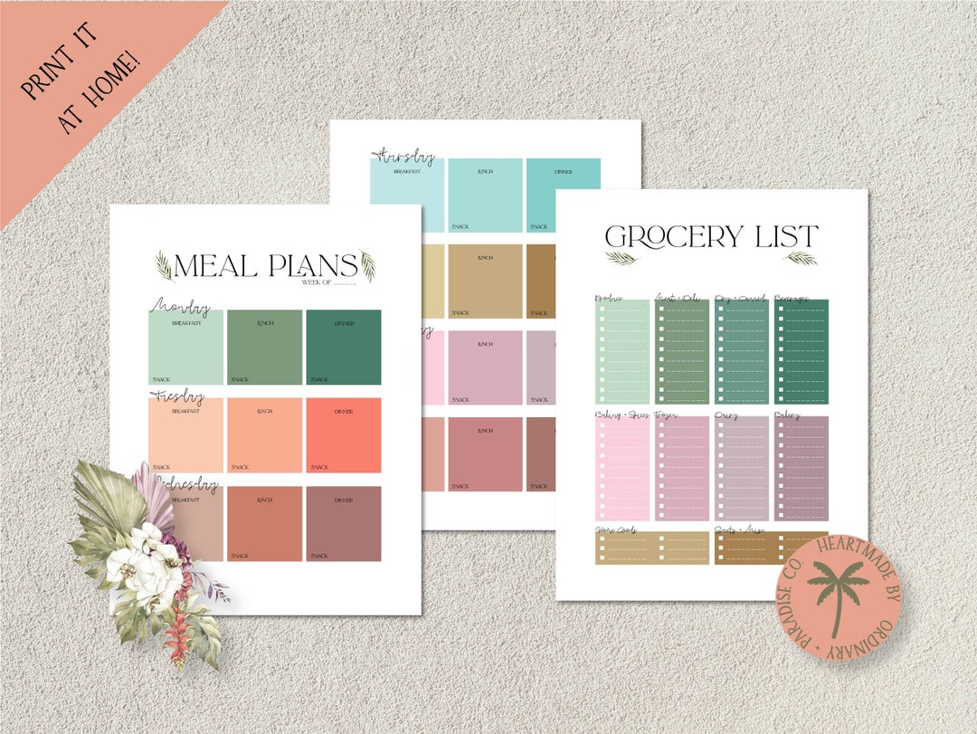 PRINTABLE MEAL PLANNER With Grocery Organizer - Etsy