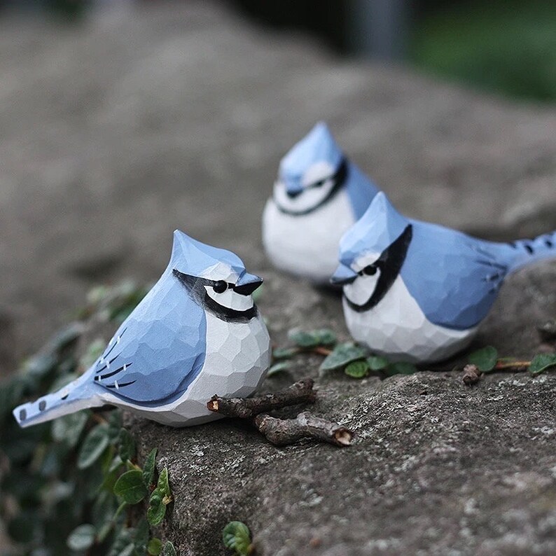 Blue Jay Wood Carving Bird Blue Jay Figurine Handmade Wood Bird ...