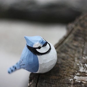 Blue Jay Wood Carving Bird Blue Jay Figurine Handmade Wood Bird ...