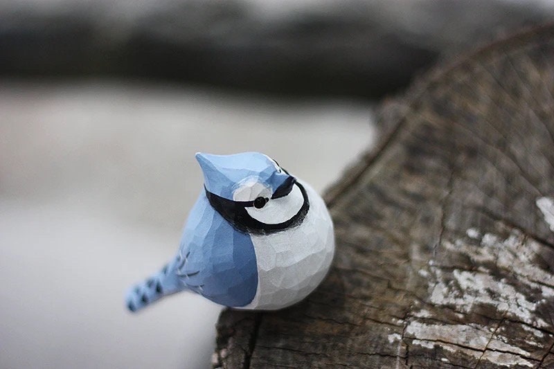 Blue Jay Wood Carving Bird Blue Jay Figurine Handmade Wood Bird ...