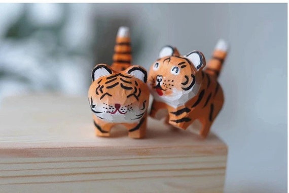 Home Decor Tiger Figurine Wooden Tiger Little Tiger Statue - Etsy