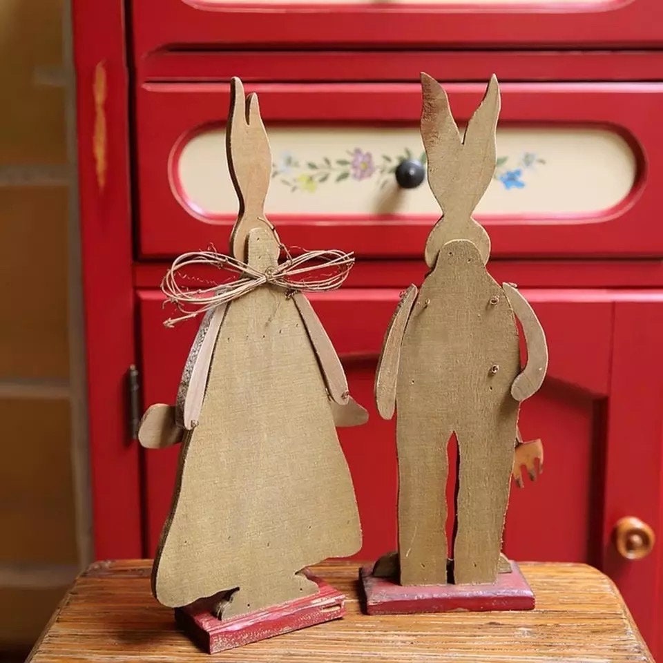 Easter Gift Rabbit Figurines Garden Rabbit Wooden Rabbits Home Decor ...