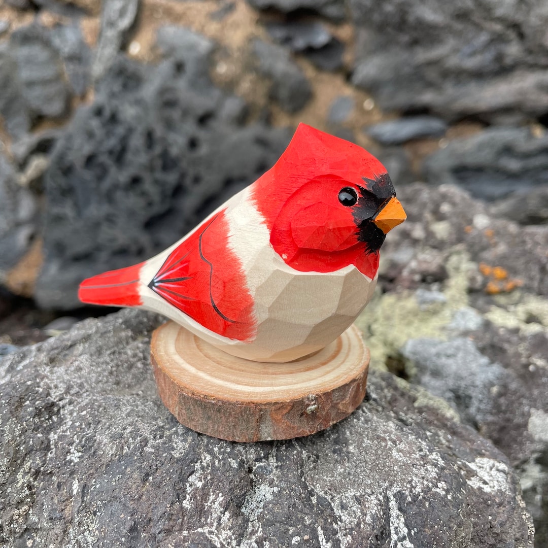Wooden Northern Cardinal Bird North American Cardinal Bird Figurine ...