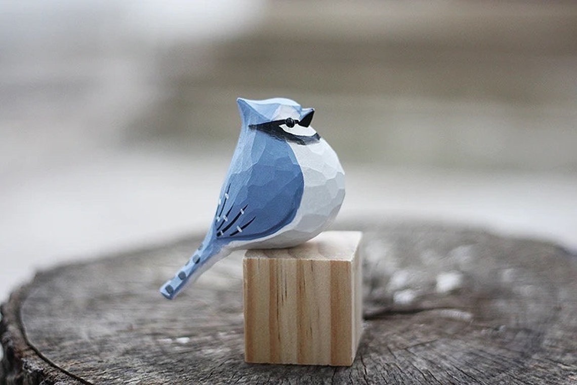 Blue Jay Wood Carving Bird Blue Jay Figurine Handmade Wood - Etsy