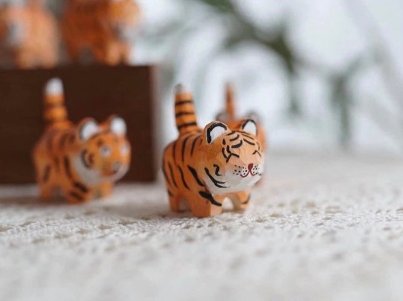 Home Decor Tiger Figurine Wooden Tiger Little Tiger Statue - Etsy