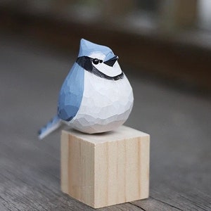 Blue Jay Wood Carving Bird Blue Jay Figurine Handmade Wood Bird ...