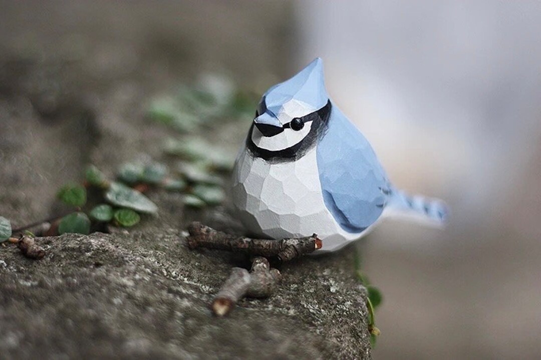 Blue Jay Wood Carving Bird Blue Jay Figurine Handmade Wood Bird ...