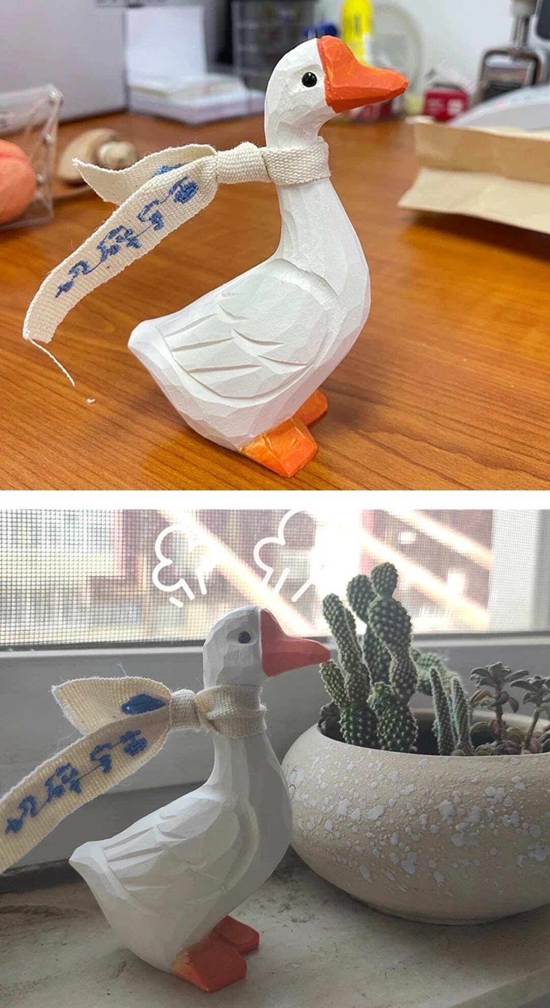 White Goose Figurine Wooden Goose Garden Decor Bird Home Decor Wood ...