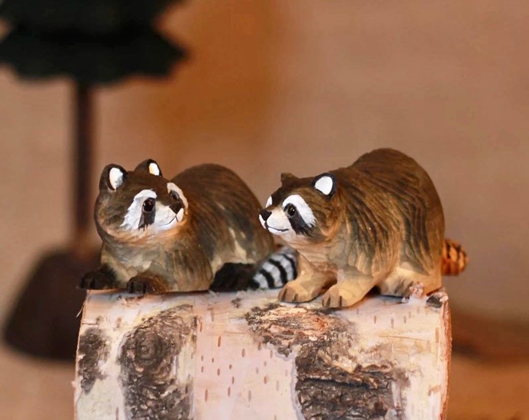 Little Raccoons Figurines Wooden Raccoon Home Decor Tea Accessories ...