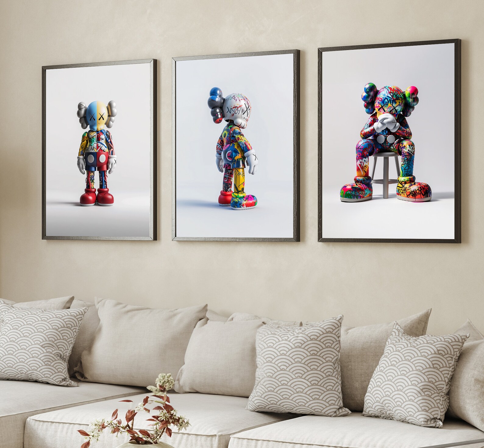 Kaws Poster Set of 3, Kaws Poster | Kaws, 3 Piece Wall Art, Kaws Wall ...