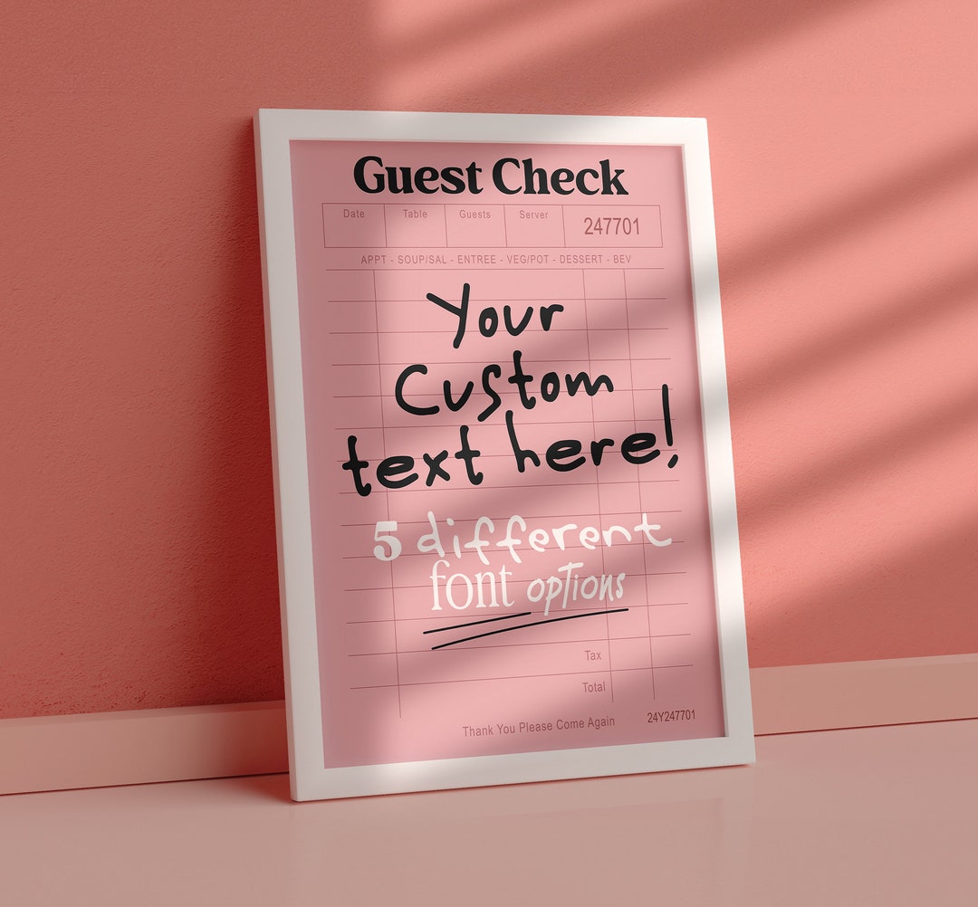 Custom Guest Check, Digital Download | Pink Guest Check, Dopamine Decor ...