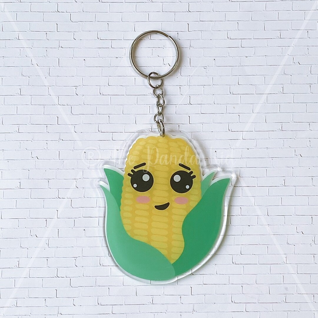 Corn Keychain, Corn on the Cob, Cute Food Face, Farmers Keychain, Corn ...