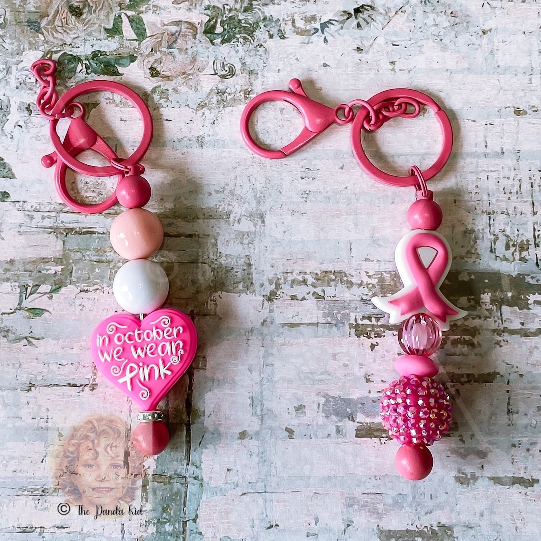 Cancer Awareness Keychain, Pink Out Bag Charm, Breast Cancer Ribbon ...