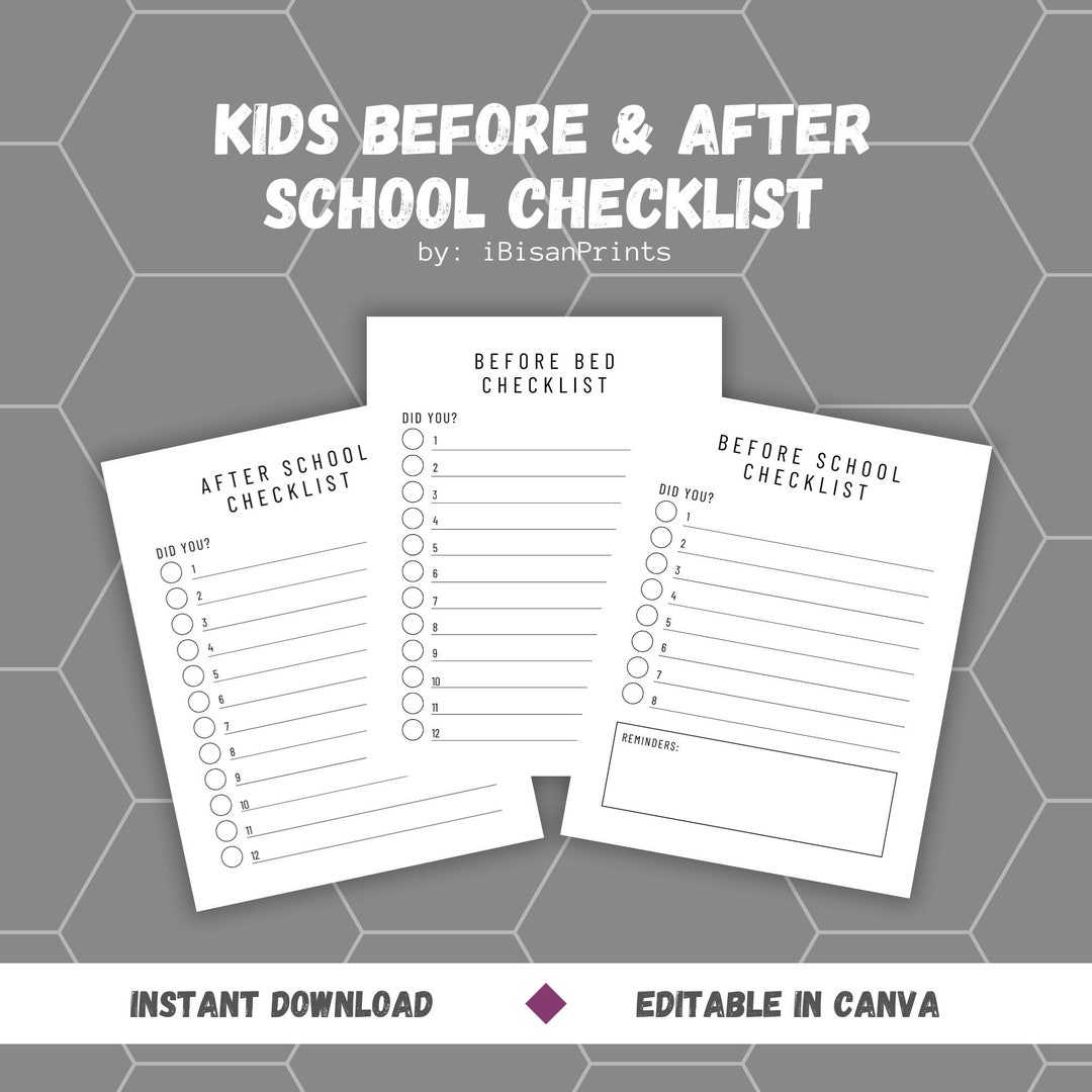 Kids Before and After School Checklist for Kids Before Bedtime ...