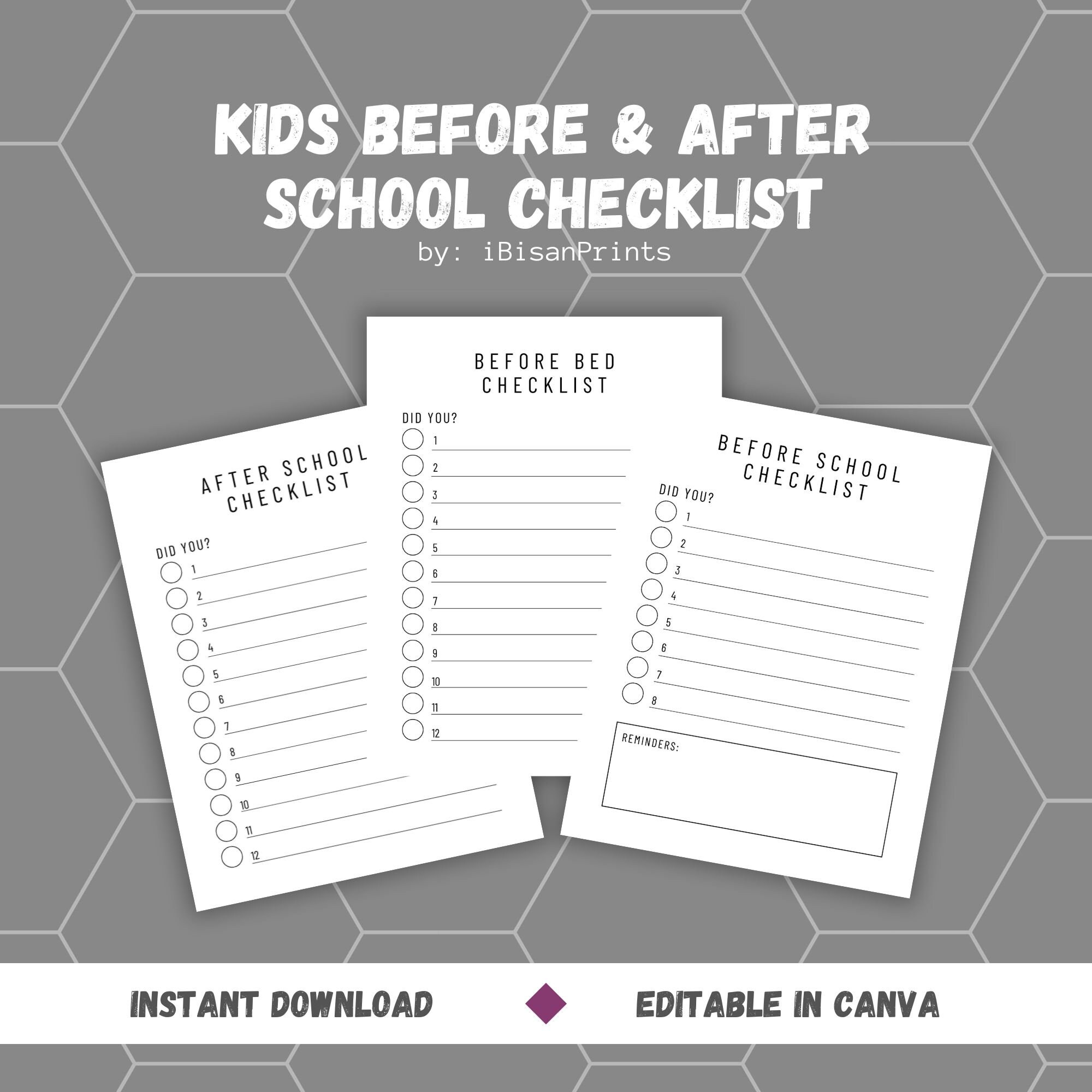 Kids Before and After School Checklist for Kids Before Bedtime ...