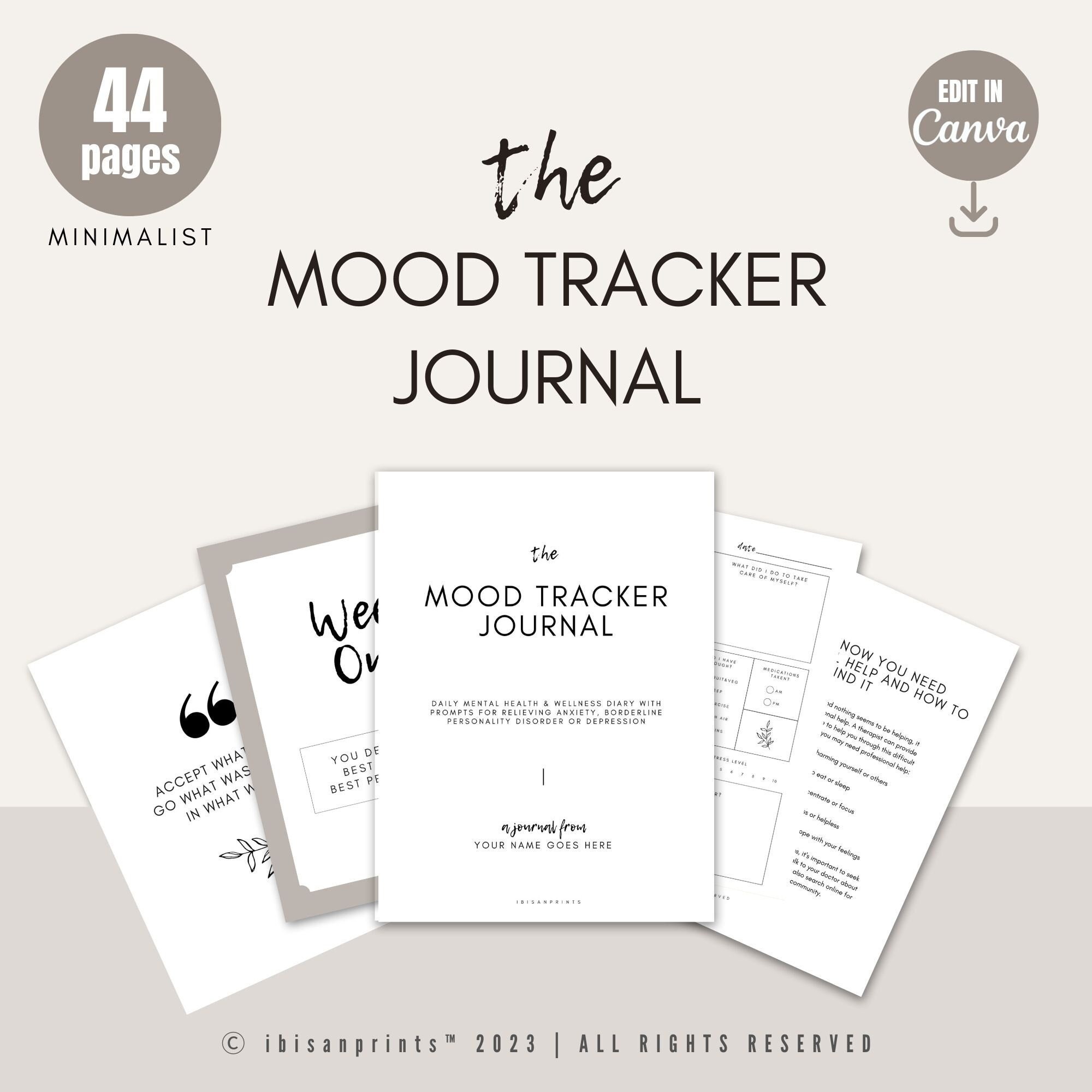 Daily Mental Health Mood Tracker for Kids & Adults Wellness Diaries for ...