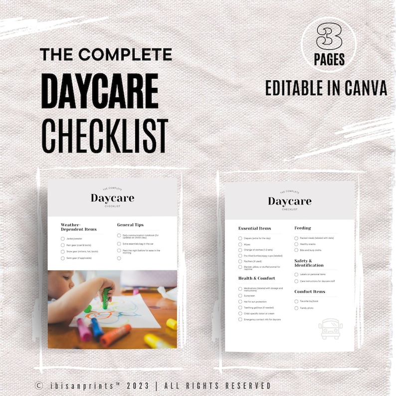 Daycare Checklist Daily Pre-school Checklist School Checklist Kids ...