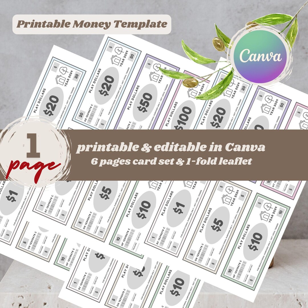Printable Money Template for Educational Activities Pretend Play ...