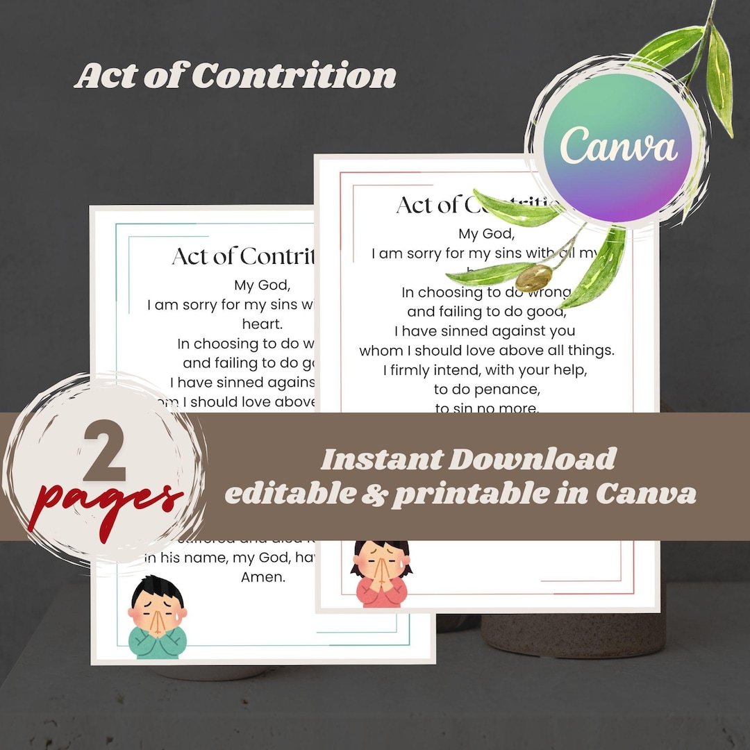 Act of Contrition Prayer for First Communion for Kids and Adults Going ...
