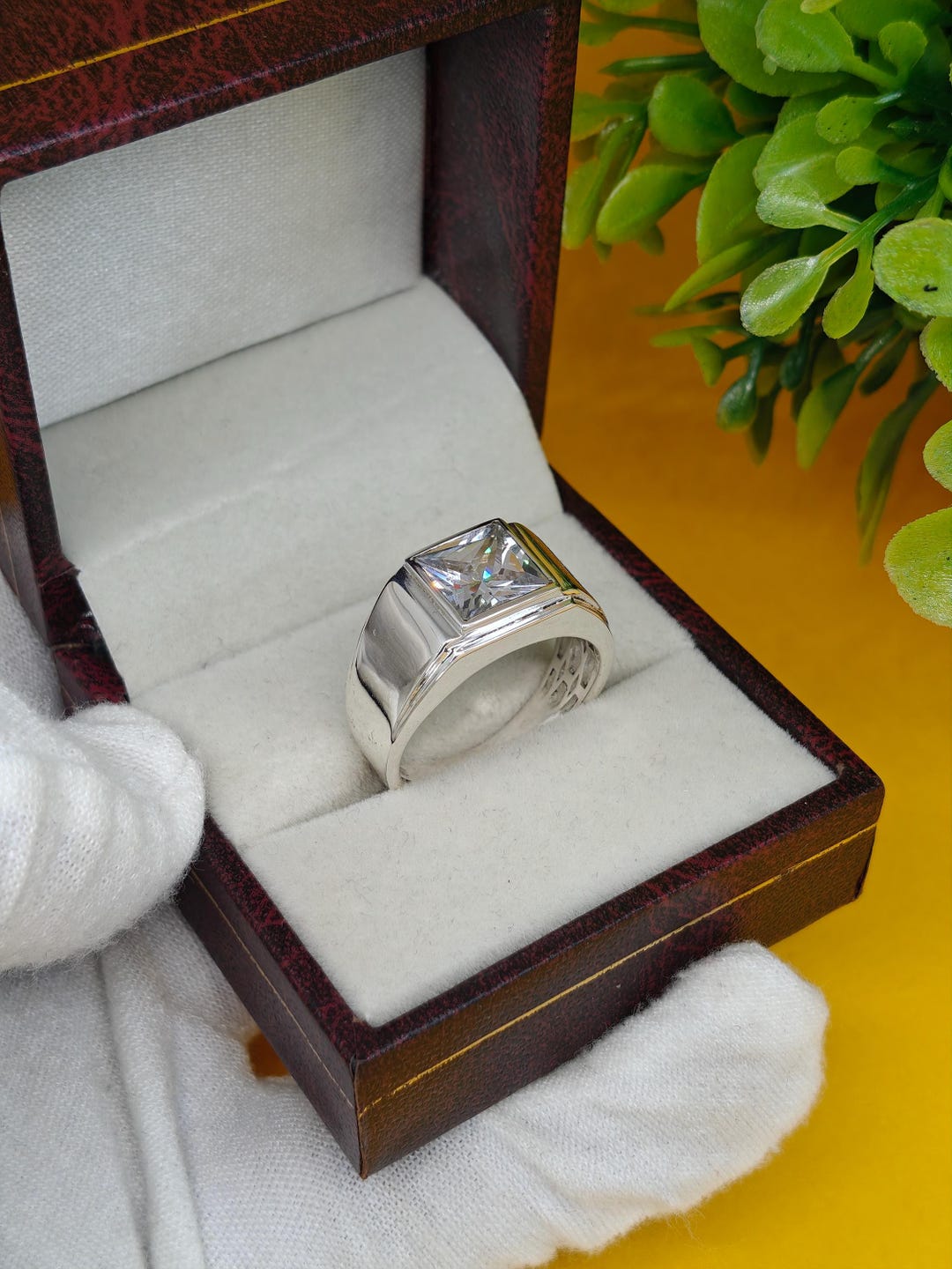 Mens Silver Signet Ring With Square Stone, Luxury Statement Ring, Gift ...