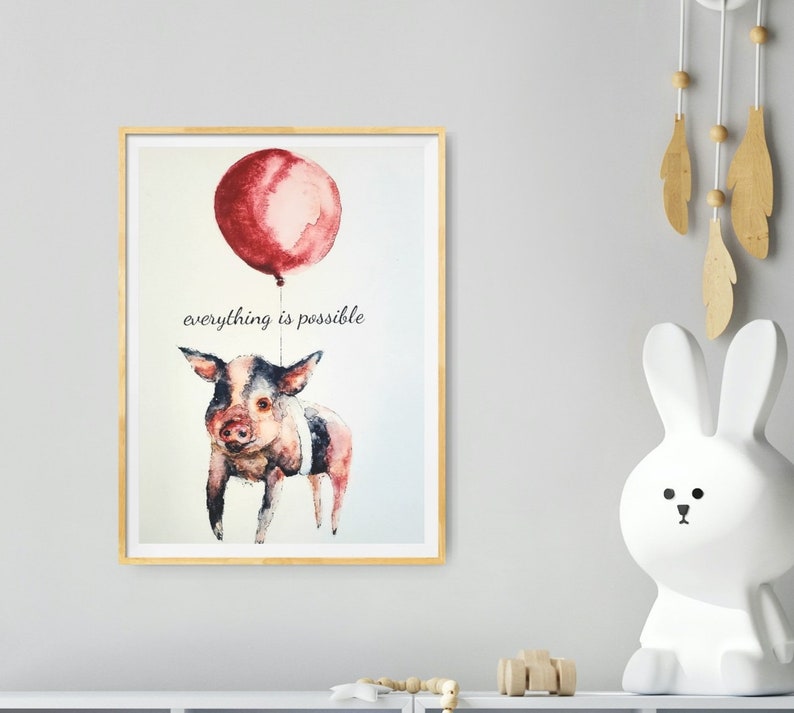 Pig Wall Art, Pig Watercolor Print, Inspirational Pig Print, When Pigs ...