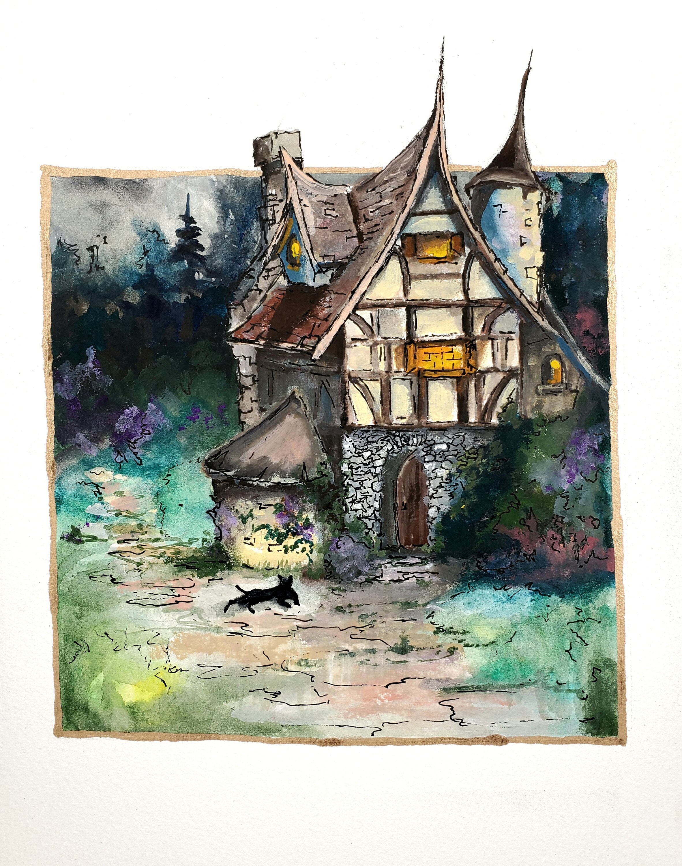 Cottage Print, Watercolor, Cozy House Art, Children's Art, Fantasy Art ...
