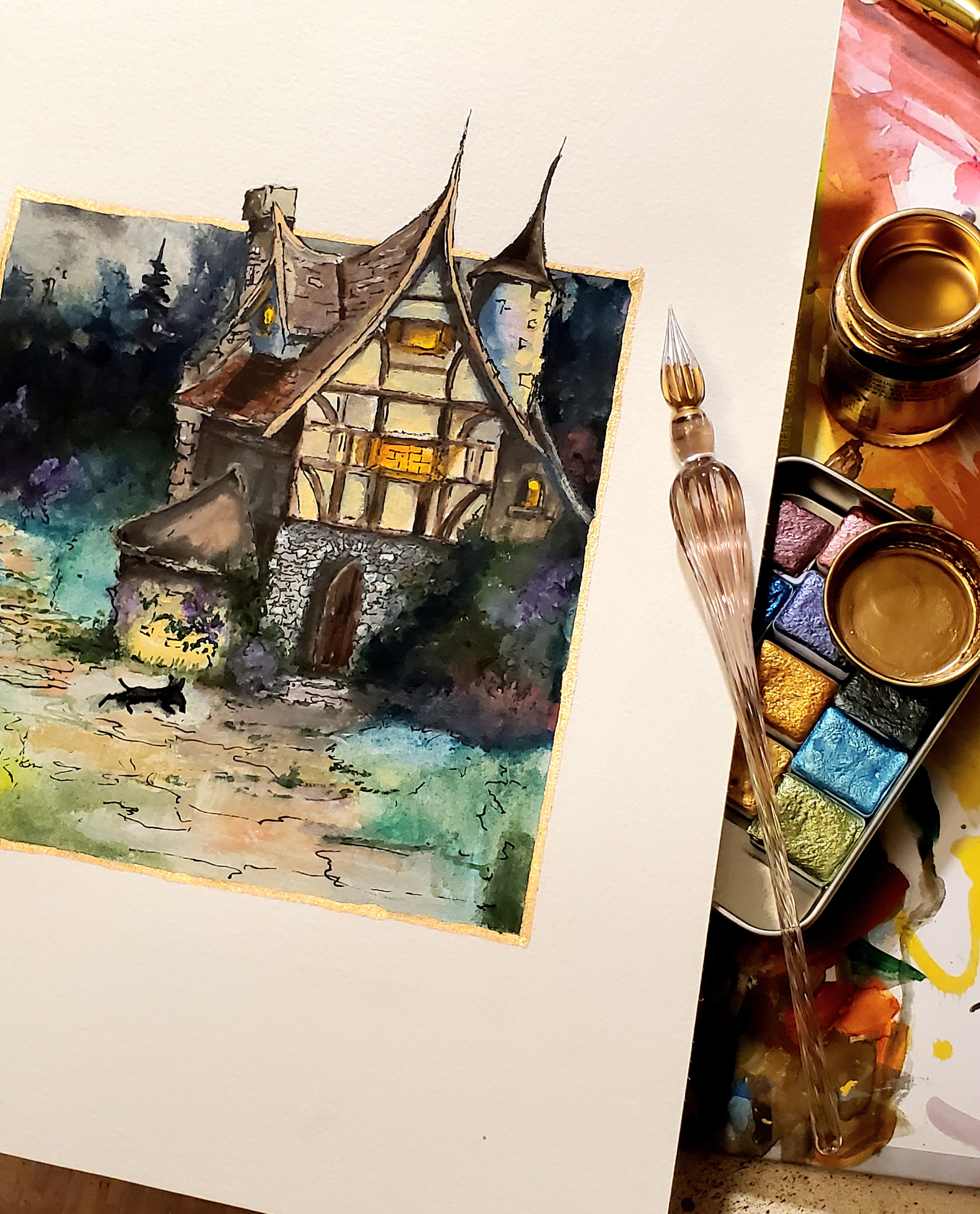 Cottage Print, Watercolor, Cozy House Art, Children's Art, Fantasy Art ...