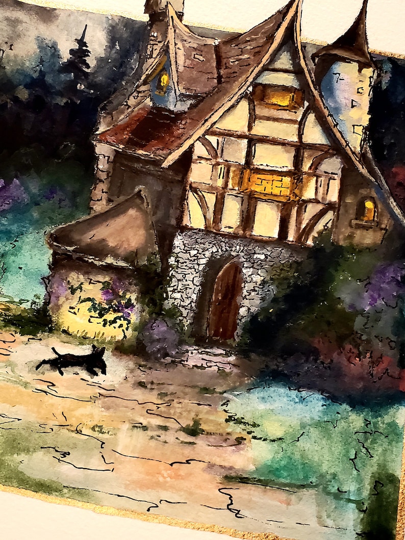 Cottage Print, Watercolor, Cozy House Art, Children's Art, Fantasy Art ...