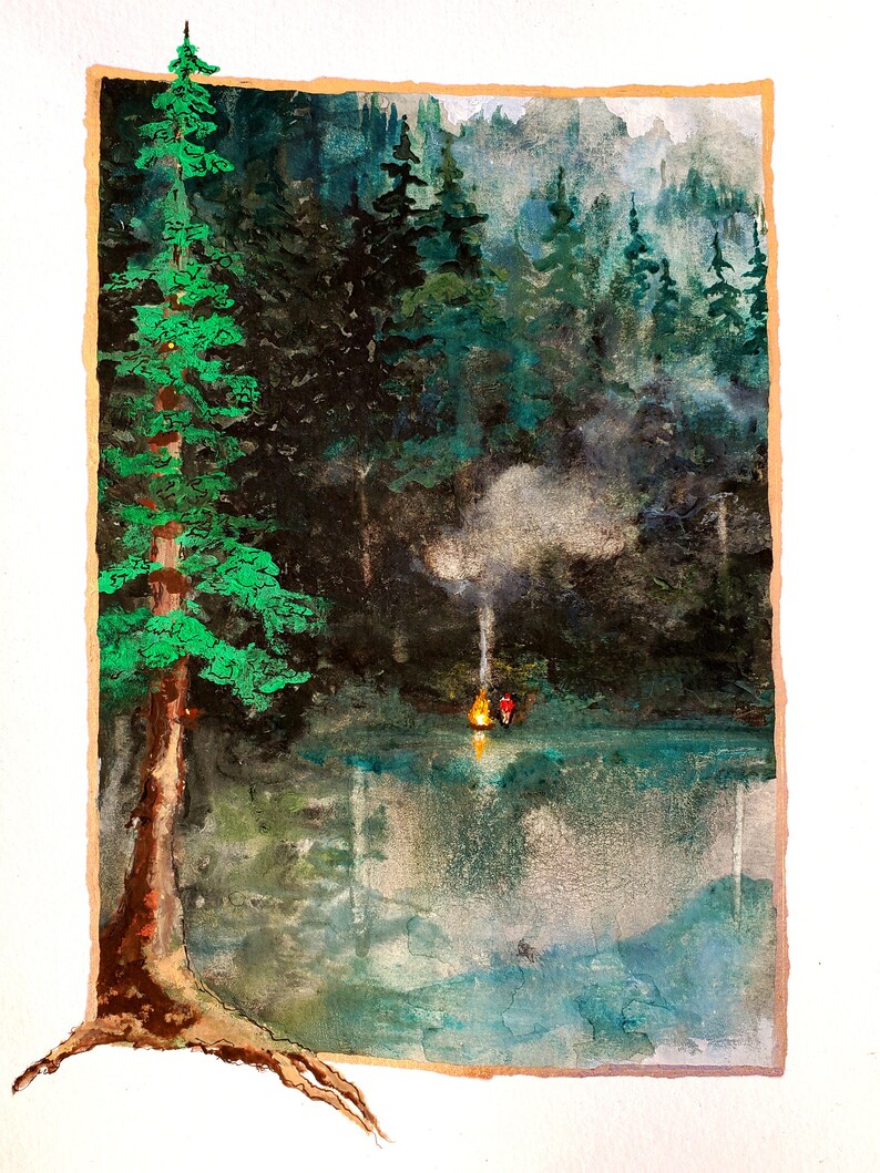 Cozy Fire Print, Woodland Print, Campfire Art, Camping Painting, Forest ...