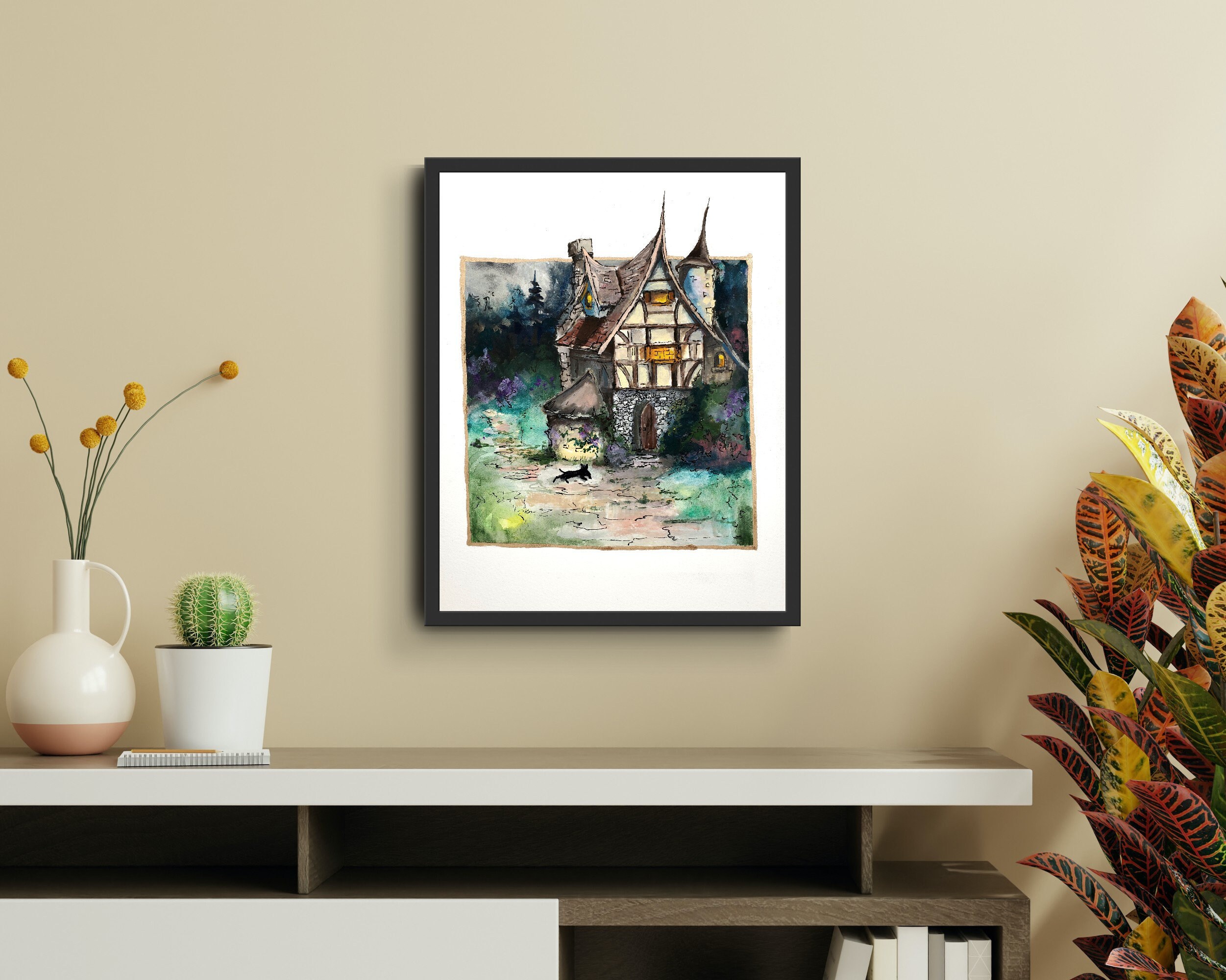 Cottage Print, Watercolor, Cozy House Art, Children's Art, Fantasy Art ...