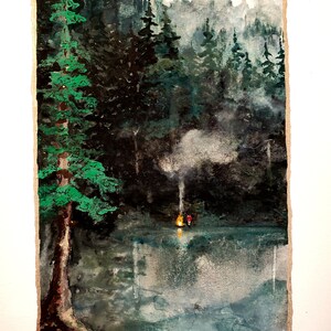 Cozy Fire Print, Woodland Print, Campfire Art, Camping Painting, Forest ...