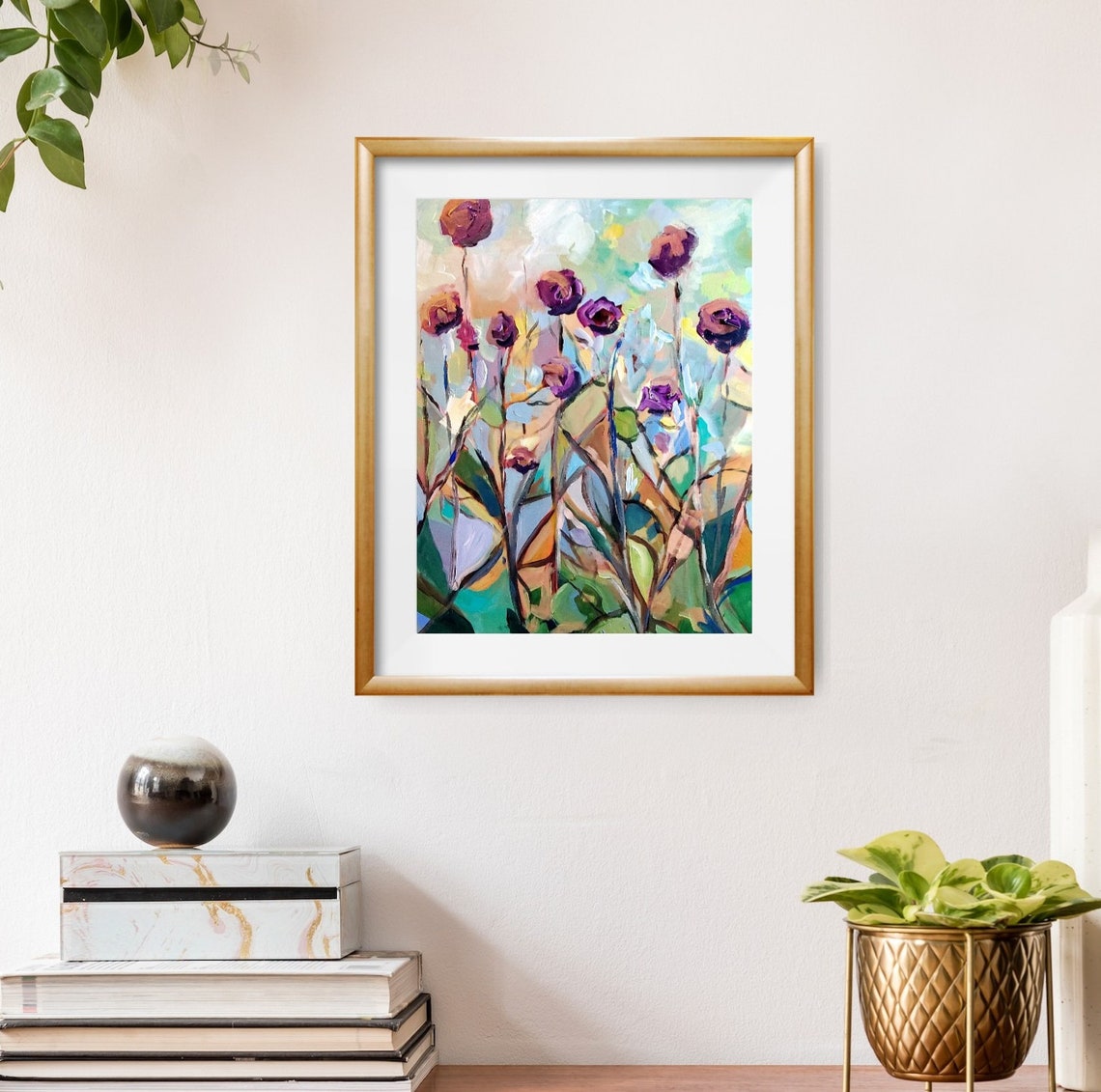 Abstract Flower Print, Floral Painting, Purple Flowers Art, Abstract ...