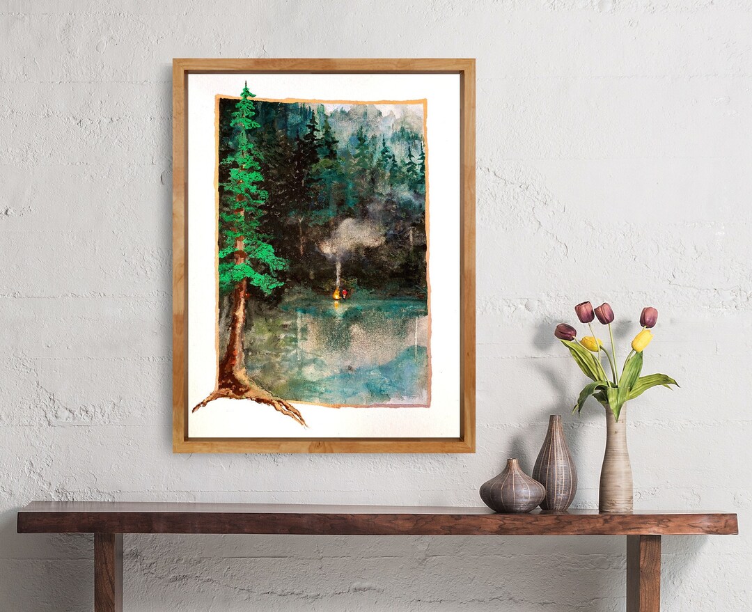 Cozy Fire Print, Woodland Print, Campfire Art, Camping Painting, Forest ...