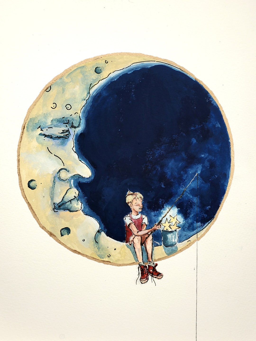 Boy and Moon Giclee Art Print, Watercolor Print, Children's Room ...