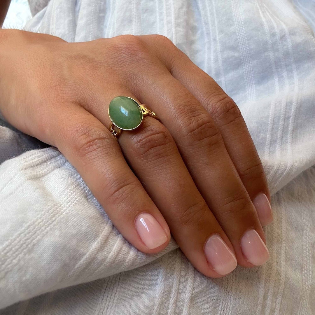Green Aventurine Ring, Chunky Signet Ring, Adjustable Vintage Ring, Non ...