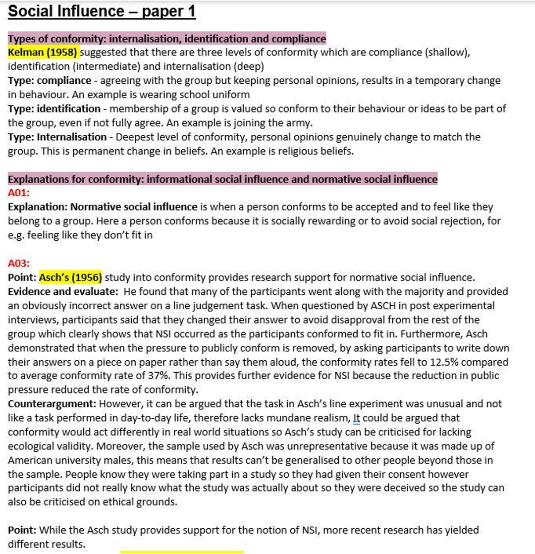 AQA a Level Psychology Social Influence - Etsy